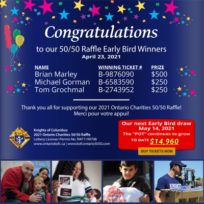 50/50 Raffle Winners – Ontario Knights Of Columbus