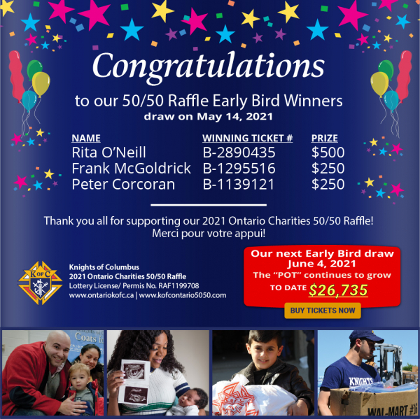 50/50 Raffle Winners – Ontario Knights Of Columbus
